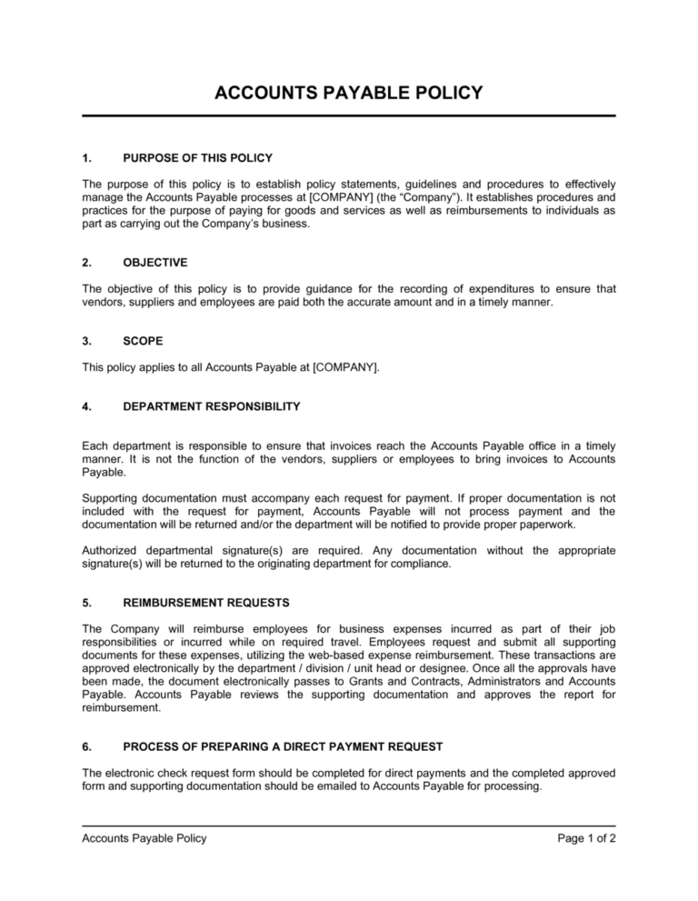 Accounts Payable Procedures Manual Template