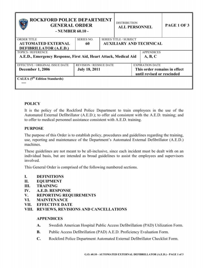 Aed Policy And Procedure Template