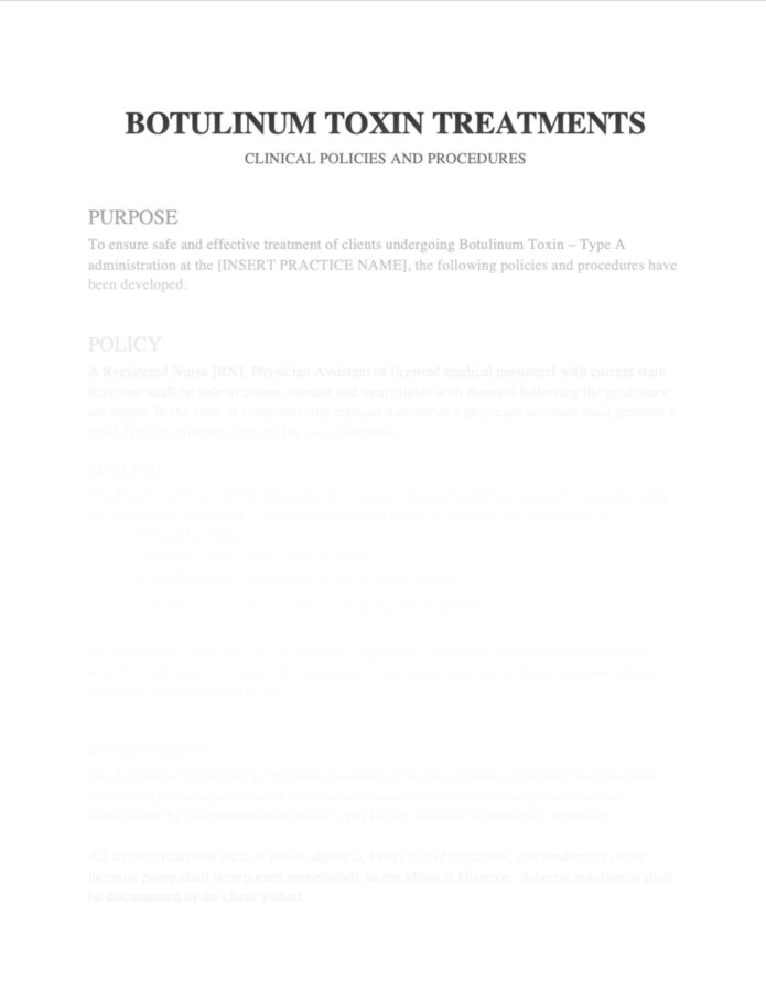 Aesthetic Injectable Policy & Procedure Manual Templates