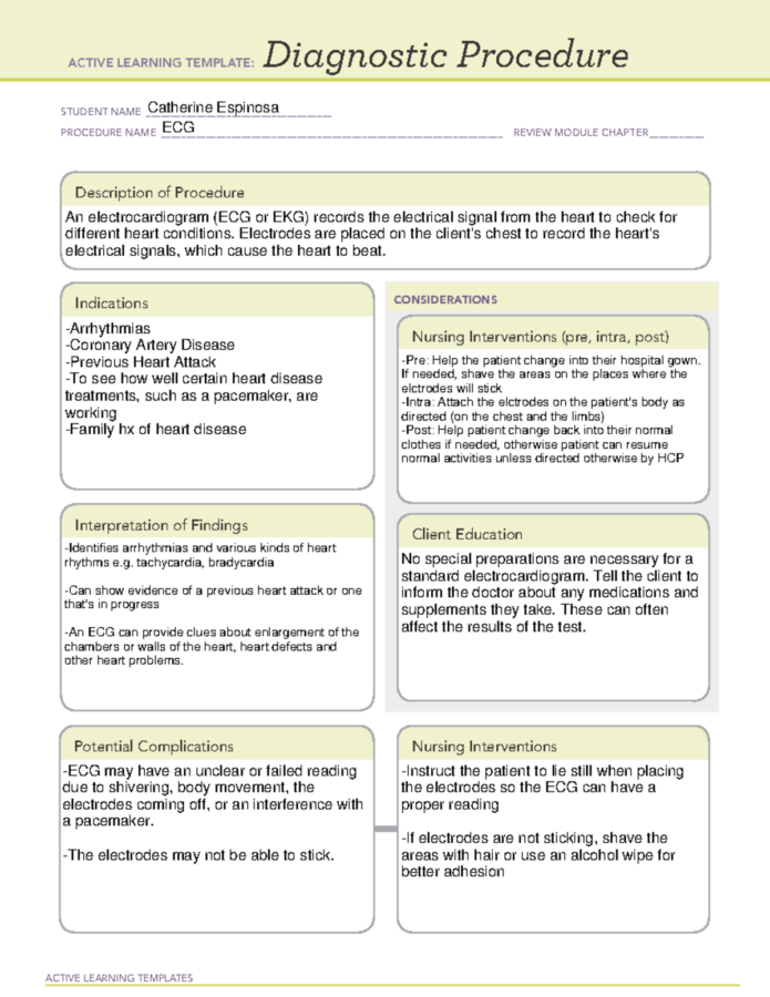 Ati Diagnostic Procedure Template Electrocardiogram