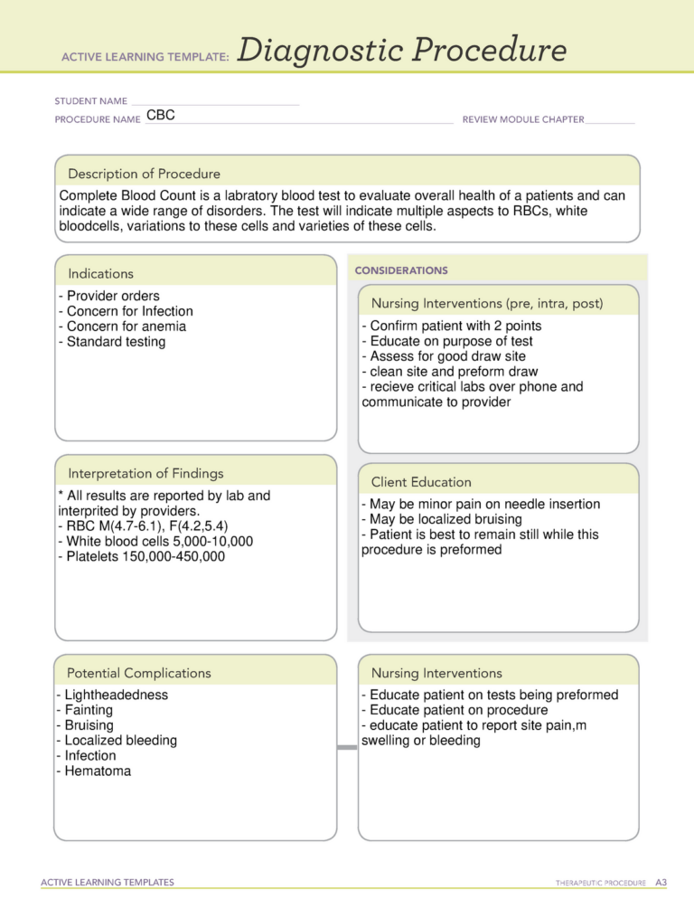 Ati Diagnostic Procedure Template Example
