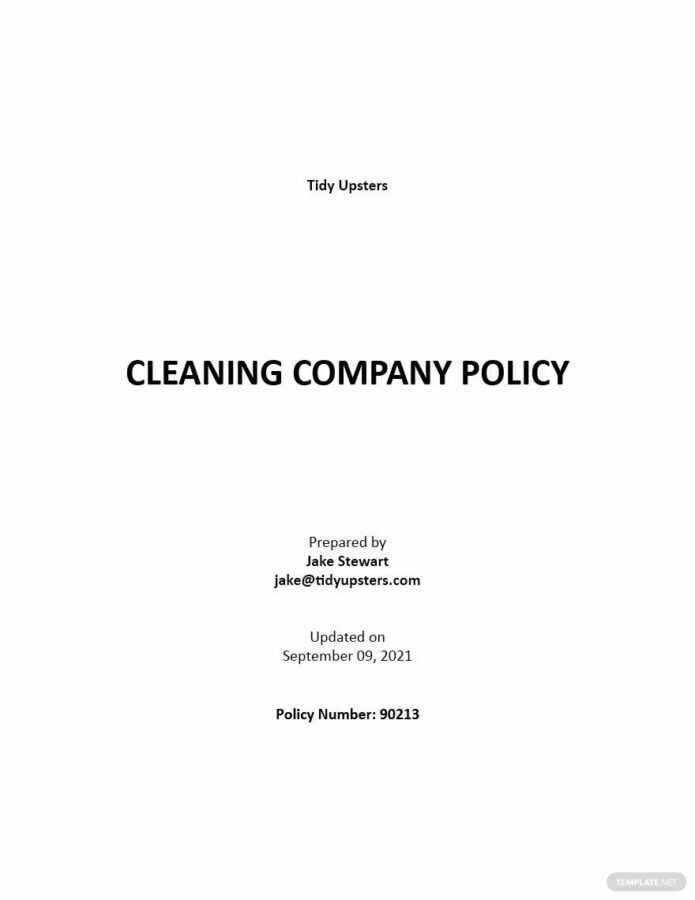 Cleaning Company Policies and Procedures Template