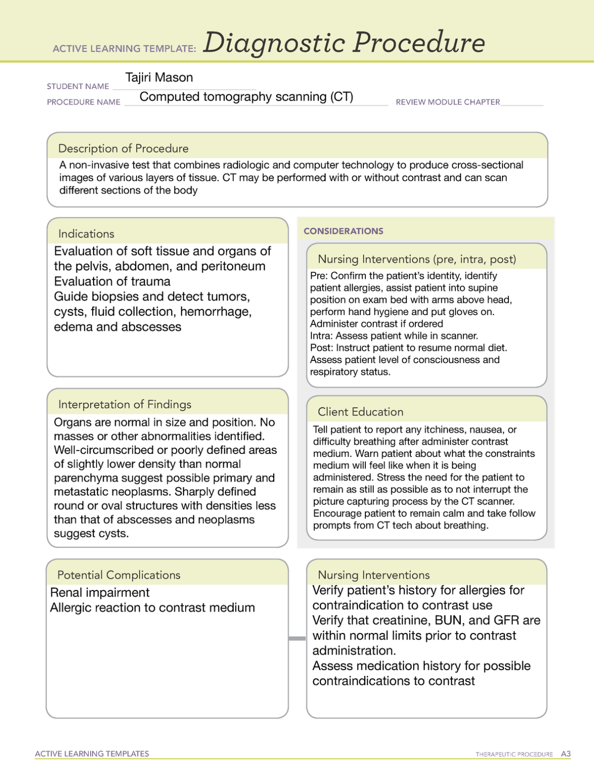 Ct Scan Diagnostic Procedure Template
