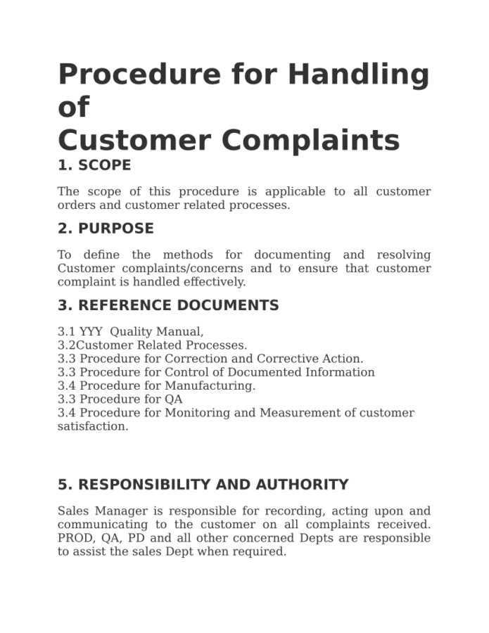 Customer Complaint Handling Procedure Template