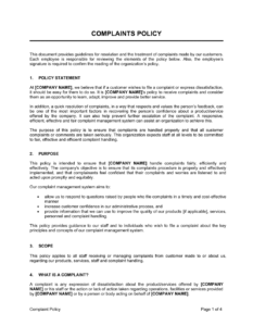 Customer Complaints Policy And Procedure Template