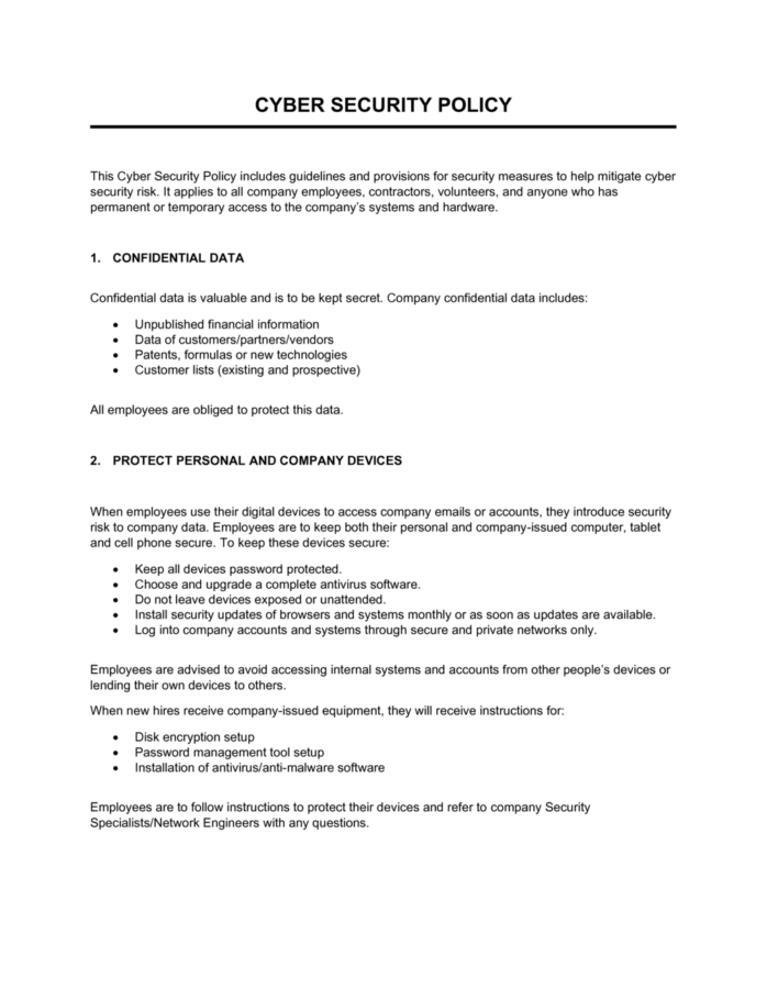 Cyber Security Policies and Procedures Template