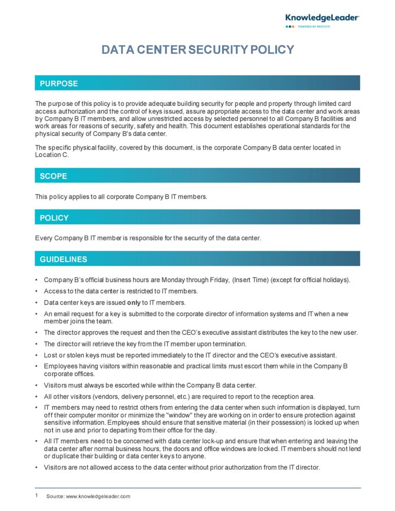 Data Center Policies and Procedures Template
