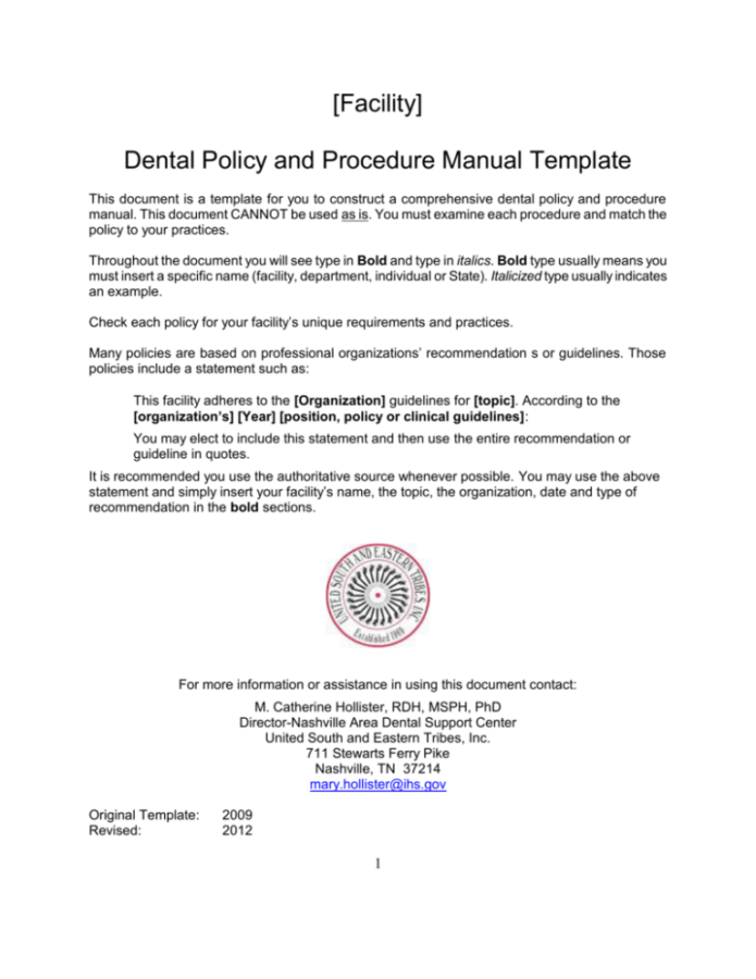 Dental Office Policy And Procedure Manual Template