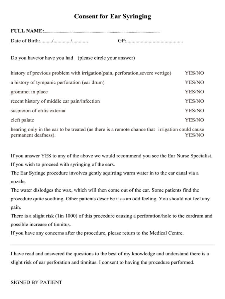 Ear Irrigation Procedure Note Template
