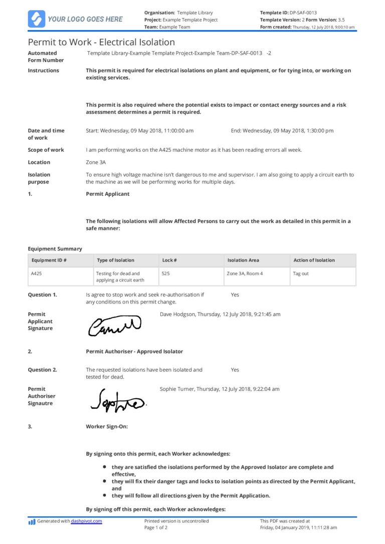Electrical Safe Isolation Procedure Template