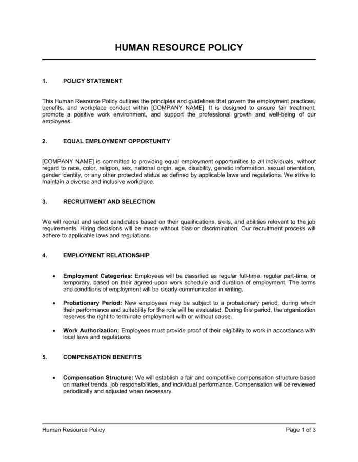 Human Resources Policies and Procedures Template