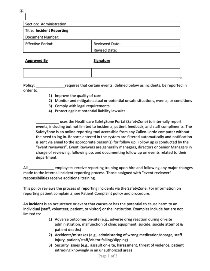 Incident Reporting Policy And Procedure Template