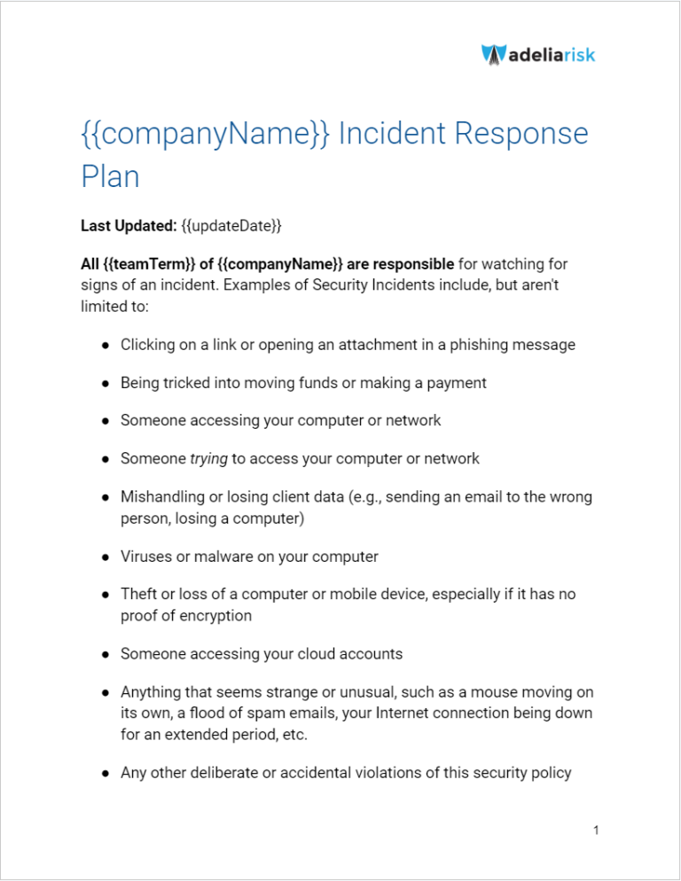 Incident Response Policy and Procedures Template