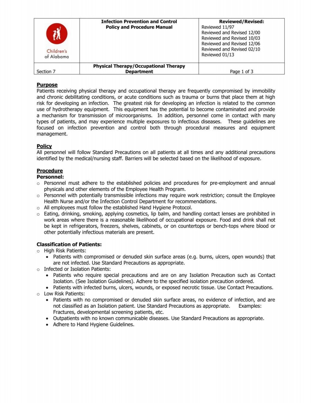 Infection Control Policy And Procedure Template