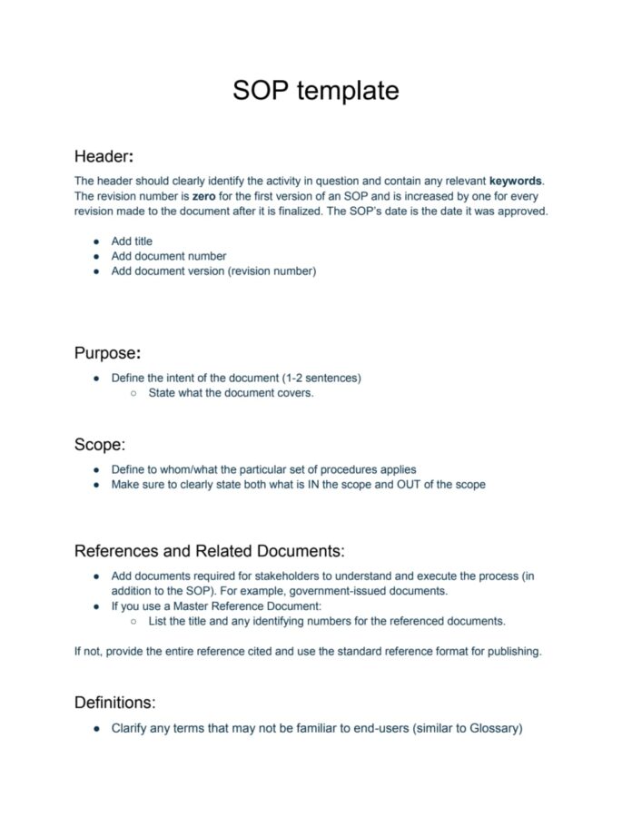 Iso 9001 Standard Operating Procedure Template