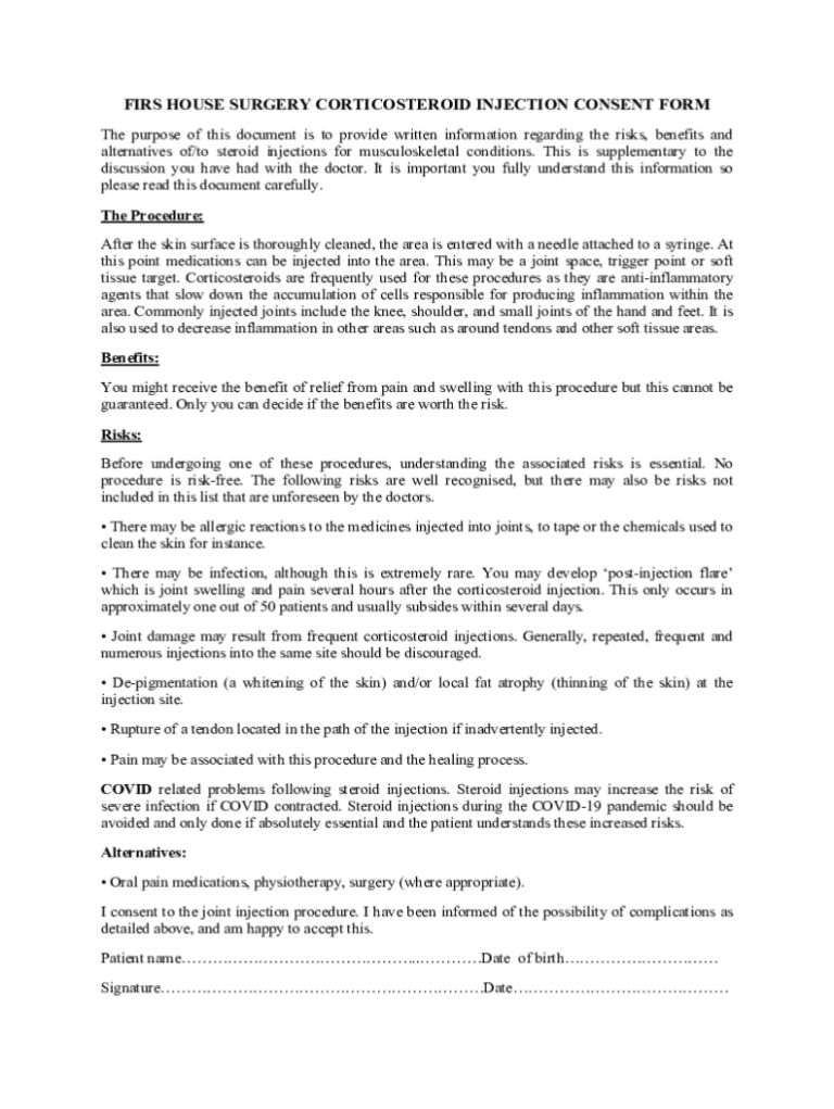 Knee Injection Procedure Note Template