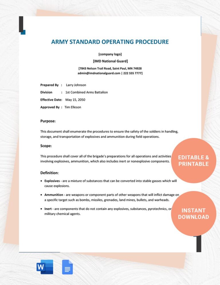 Military Standard Operating Procedure Template