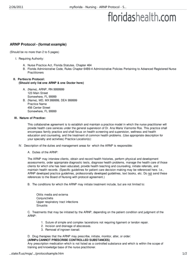 Nurse Practitioner Standardized Procedures Template
