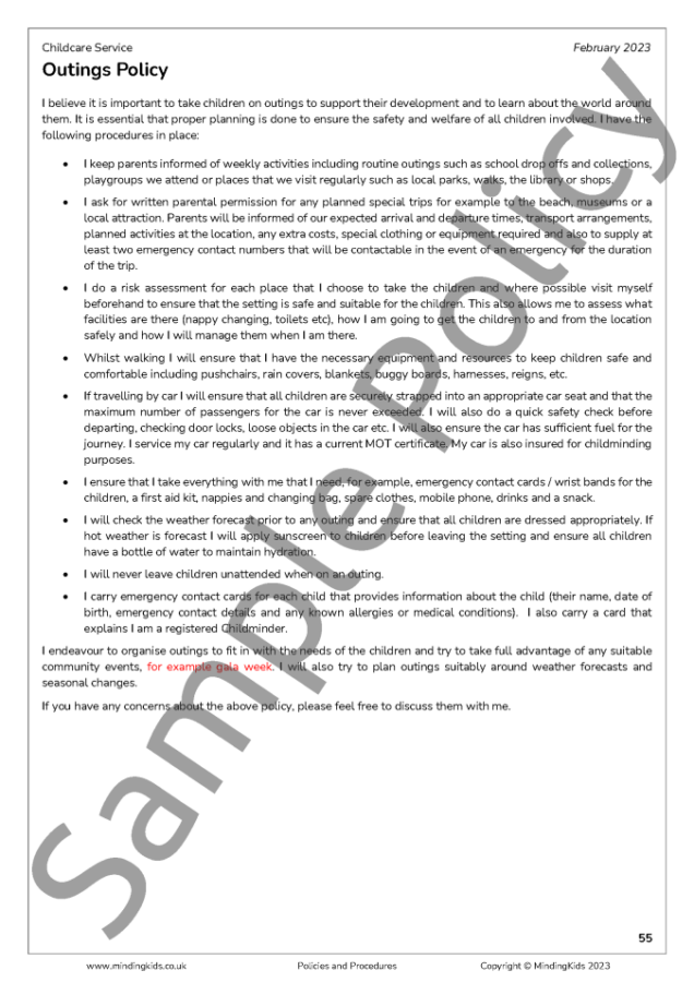 Nursery Policies and Procedures Templates