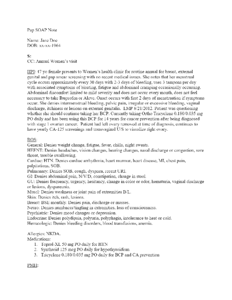 Pap Smear Procedure Note Template