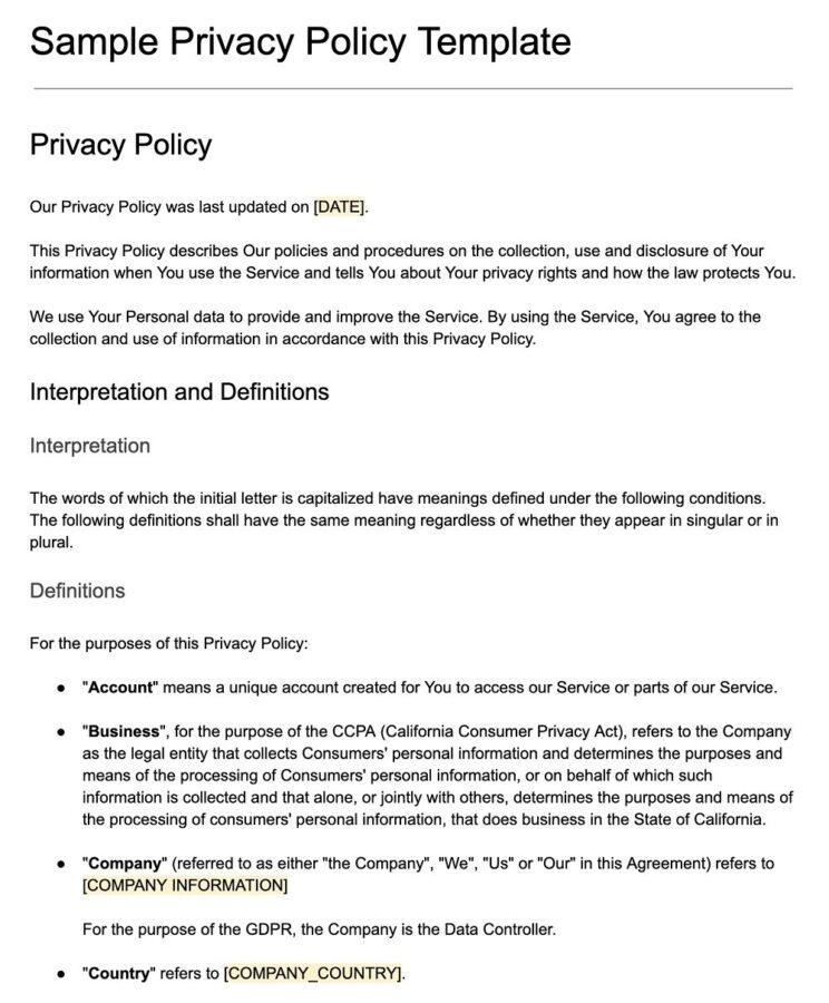 Privacy Policy and Procedures Template