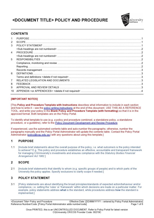 Project Management Policies and Procedures Template