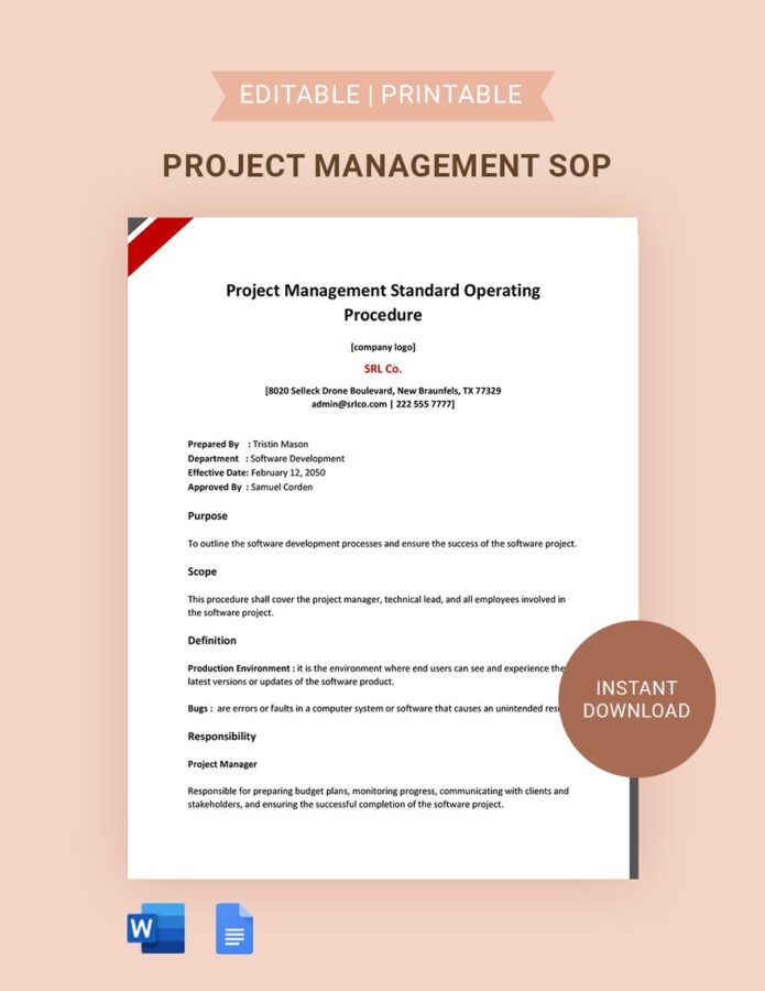 Project Standard Operating Procedure Template