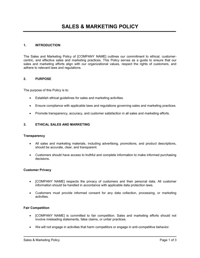Sales Policies and Procedures Template