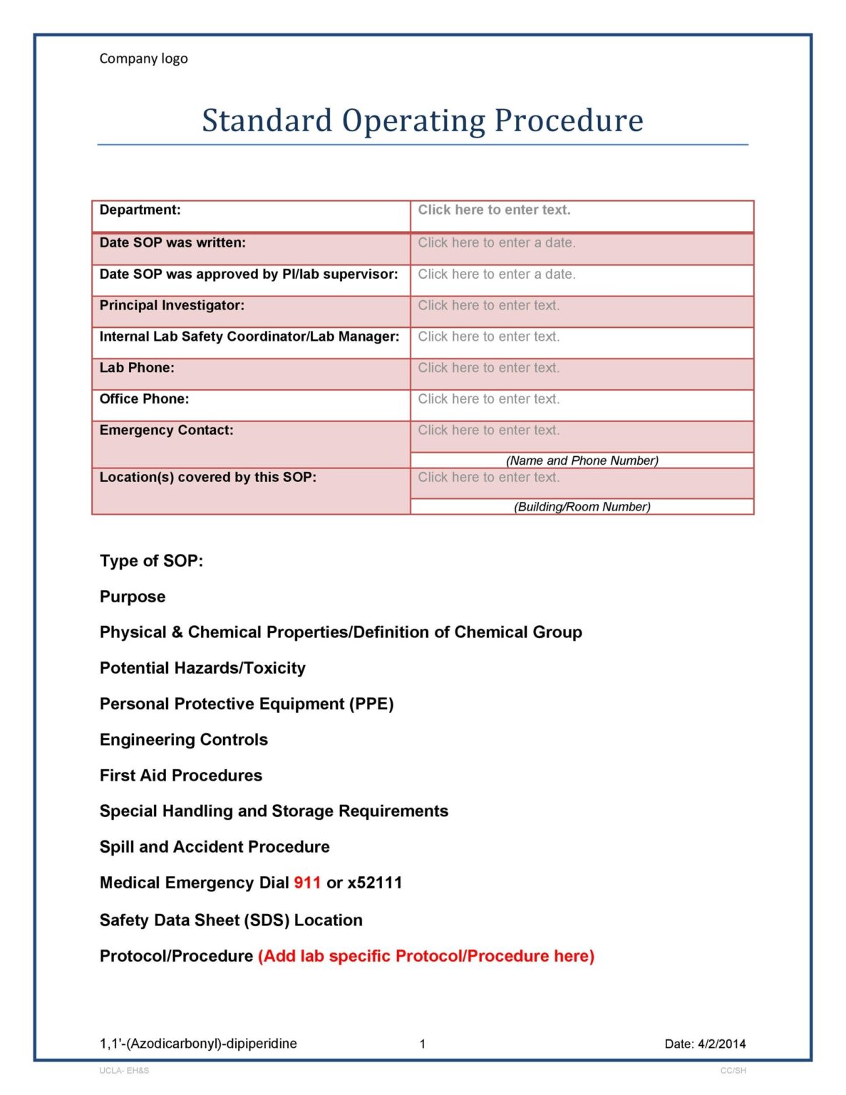 Sample Standard Operating Procedure Template