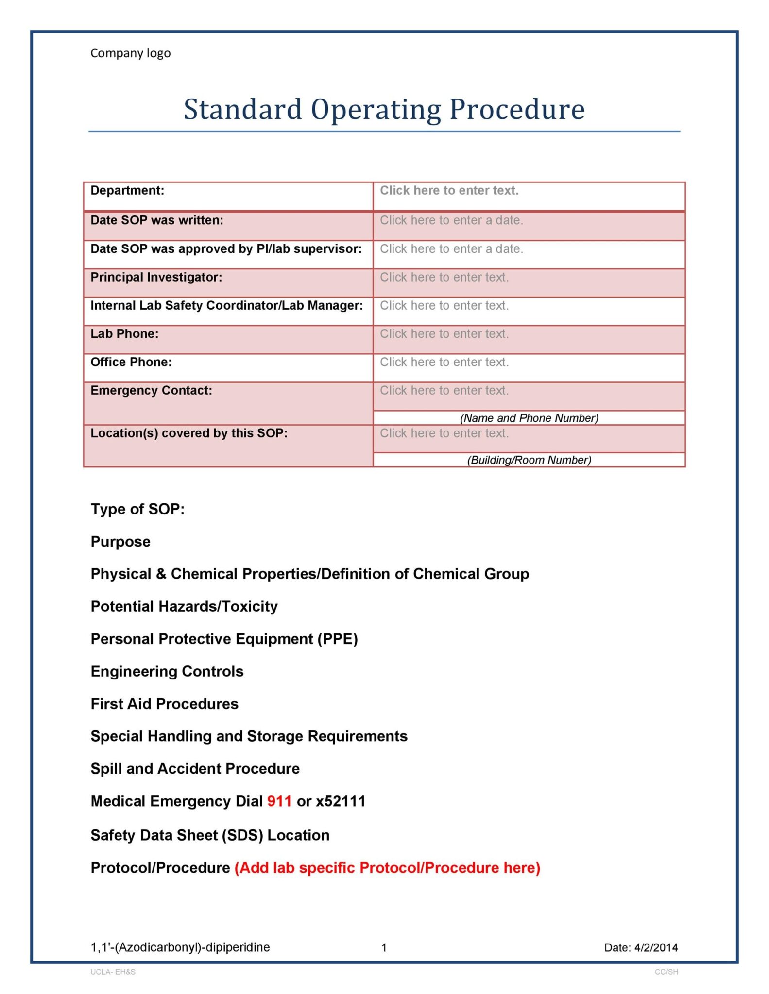 Sample Standard Operating Procedure Template