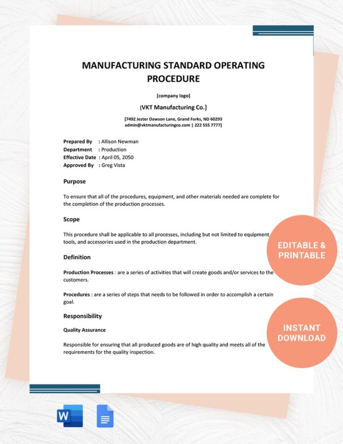 Standard Operating Procedure Template for Manufacturing