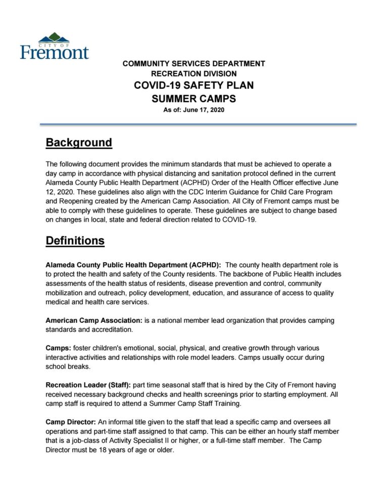 Summer Camp Policies and Procedures Template