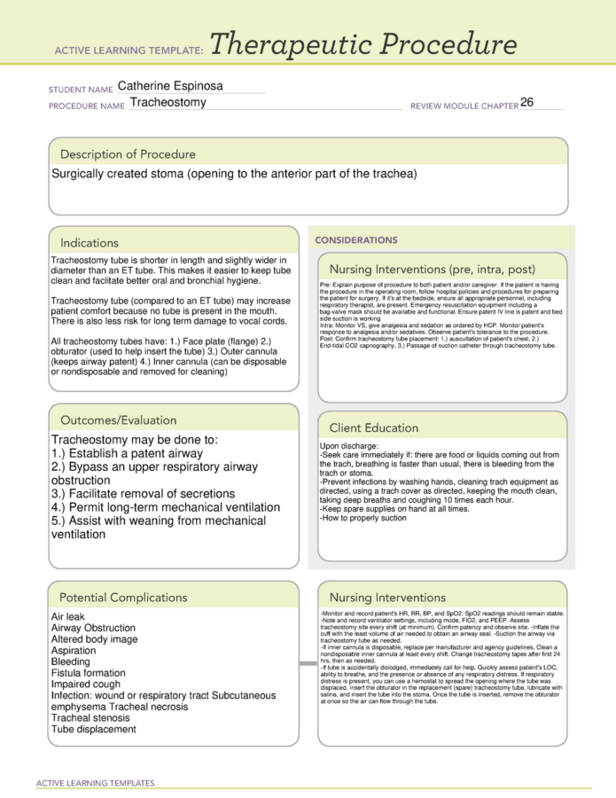 Tracheostomy Change Procedure Note Template