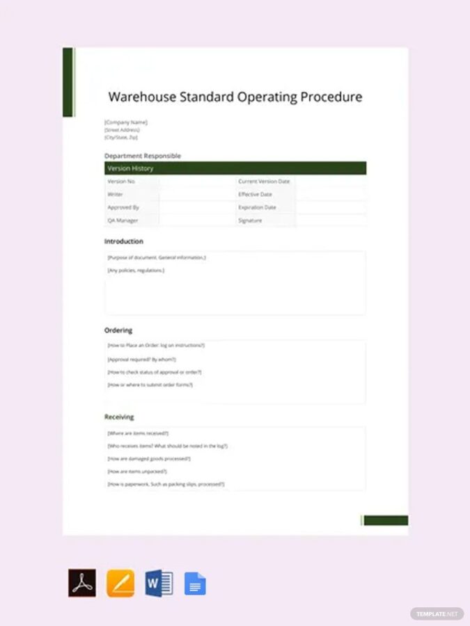 Warehouse Standard Operating Procedures Template