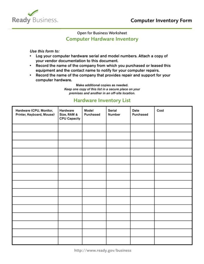 Computer Inventory Form Template