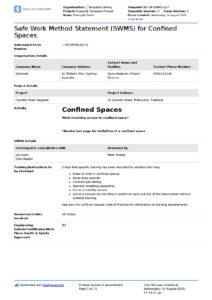 Confined Space Inventory Template