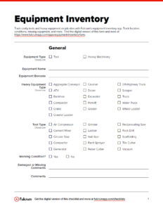 Construction Equipment Inventory Template