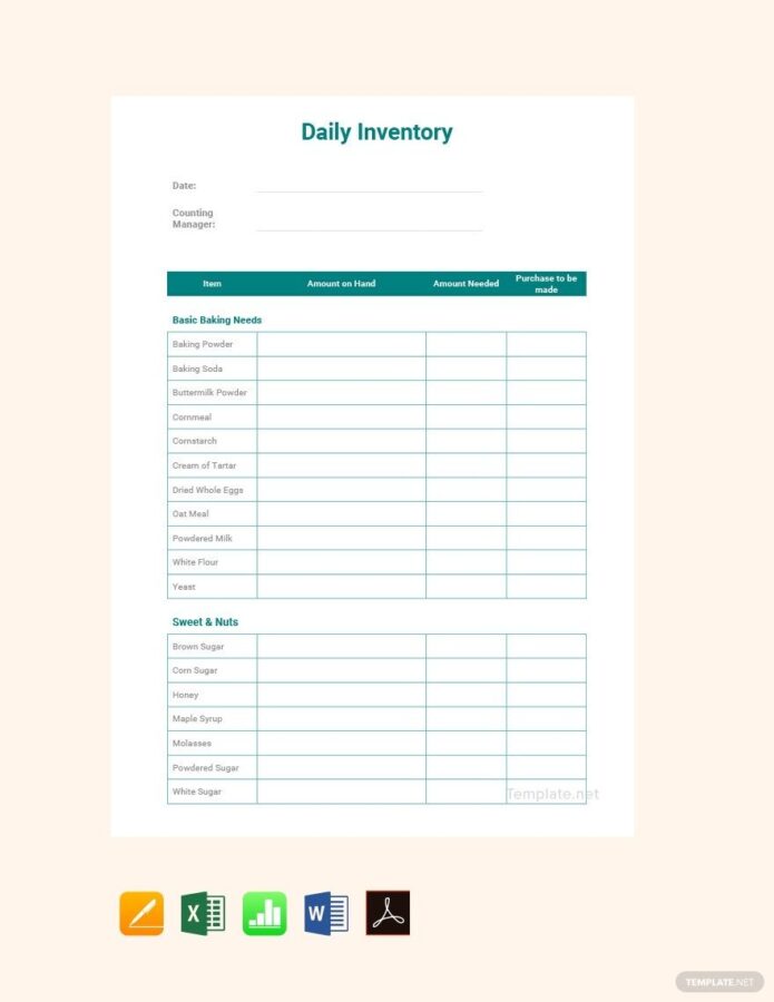 Daily Inventory Sheet Template