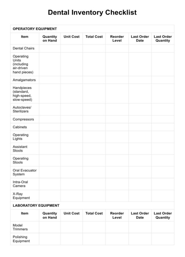 Dental Office Inventory Management Template