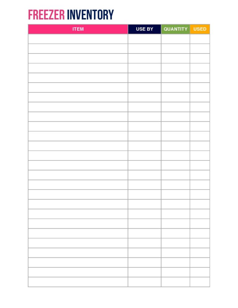 Freezer Inventory Template Printable