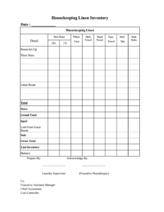 Housekeeping Linen Inventory Template