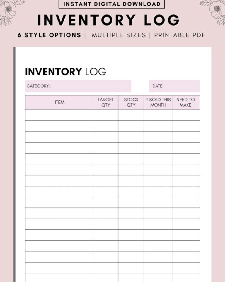 Inventory Control Log Template