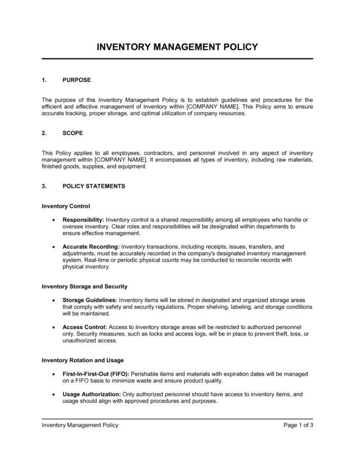 Inventory Control Procedures Template
