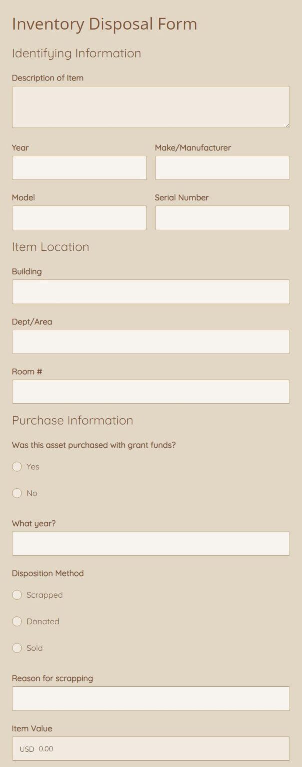 Inventory Disposal Form Template