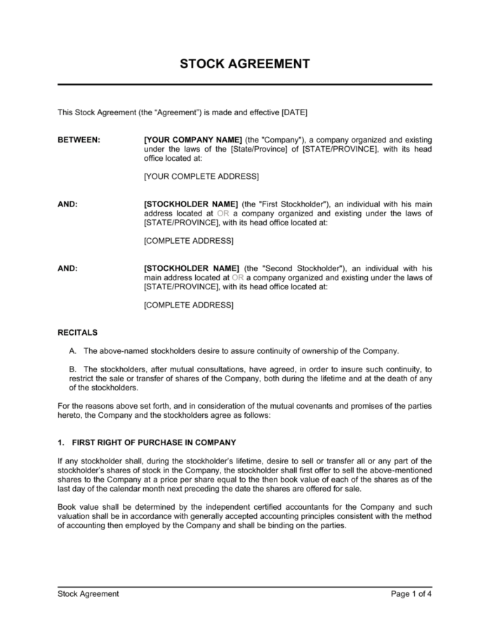 Inventory Stocking Agreement Template