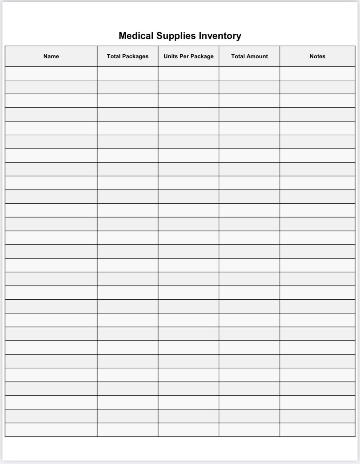 Medical Supply Inventory Template