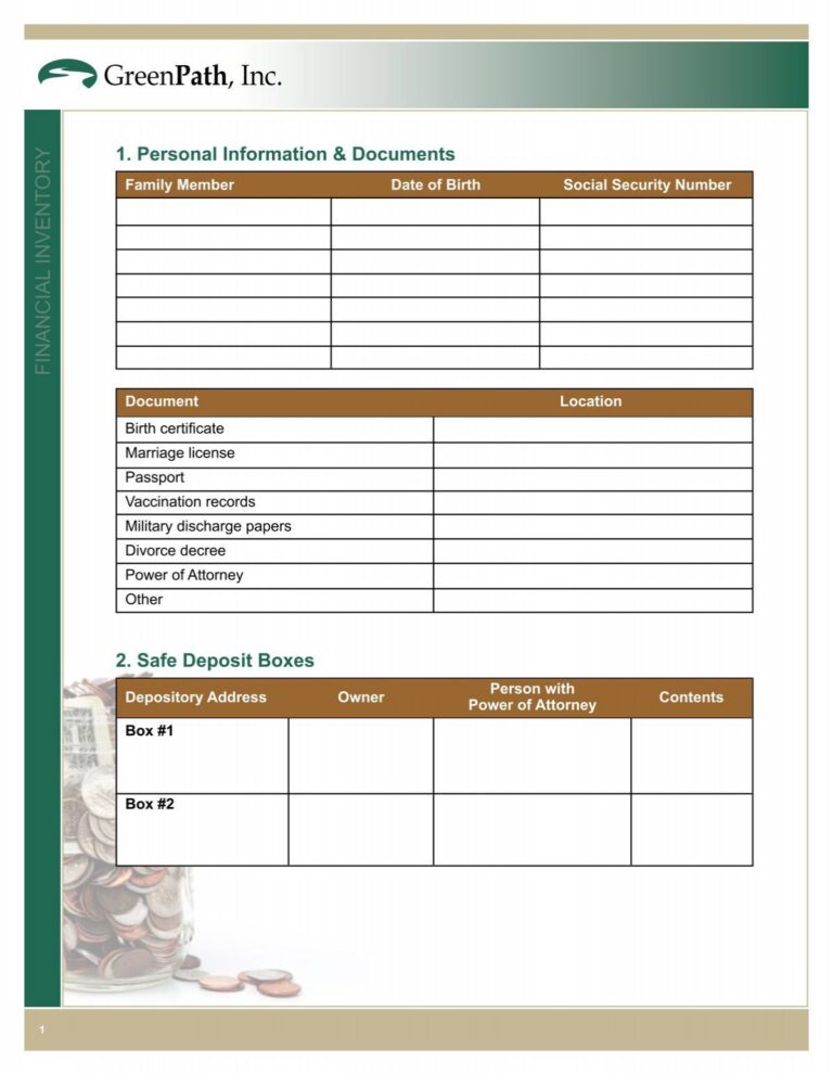 Personal Financial Inventory Template