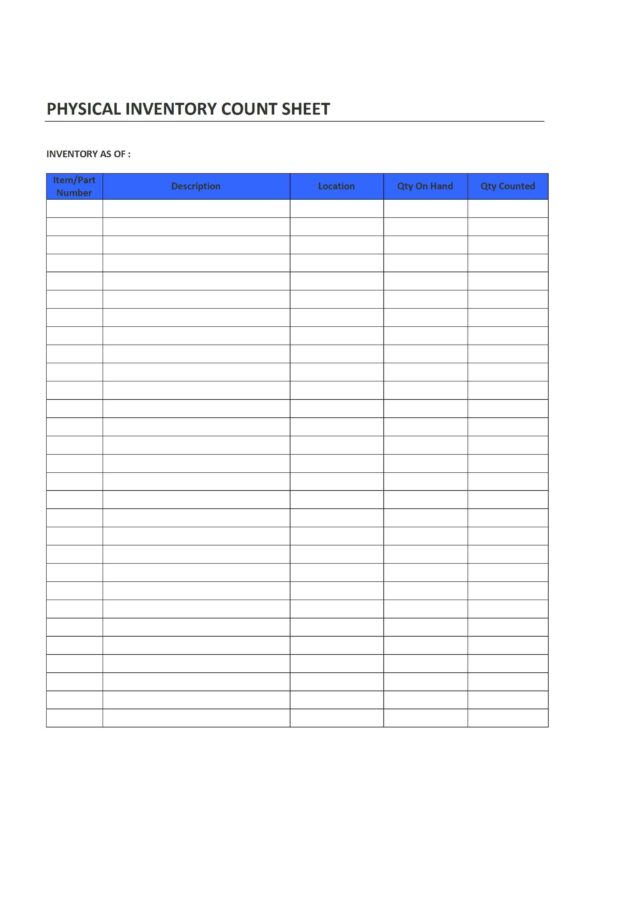 Physical Inventory Sheet Template