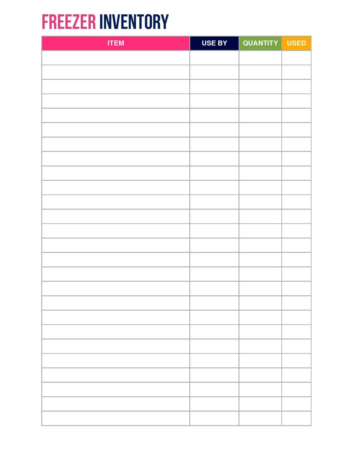 Printable Freezer Inventory Template