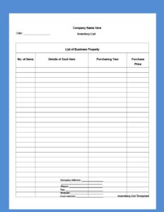 Printable Inventory Sheet Template